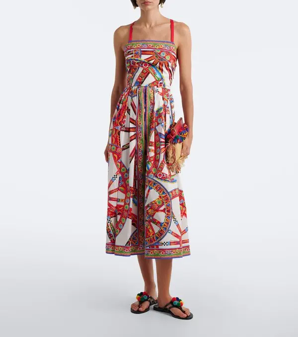 Dolce & Gabbana Carretto Gathered Cotton Poplin Midi Dress