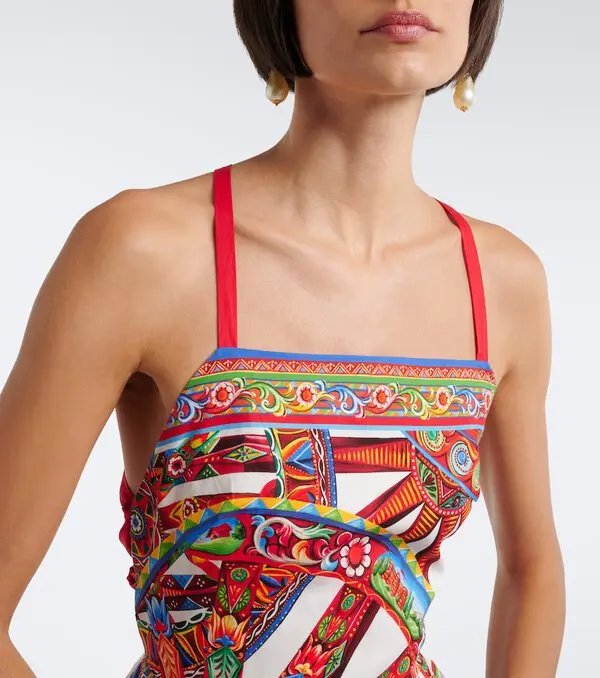 Dolce & Gabbana Carretto Gathered Cotton Poplin Midi Dress