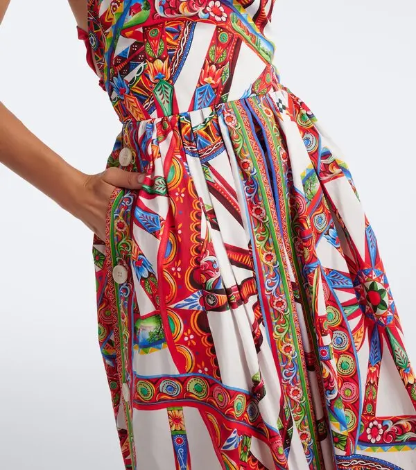 Dolce & Gabbana Carretto Gathered Cotton Poplin Midi Dress
