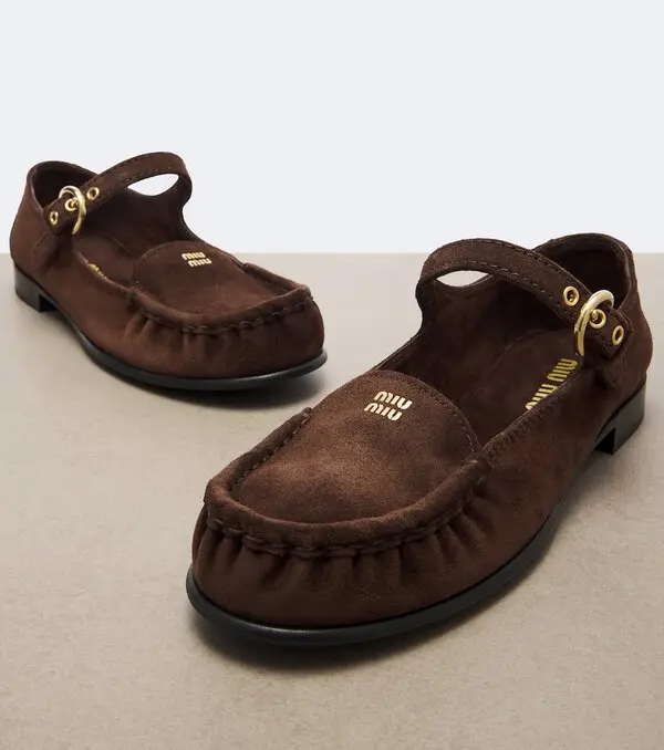 Miu Miu Suede Ballerina Flats With Buckle Fastening