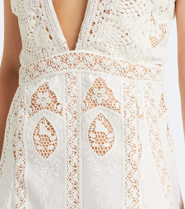Johanna Ortiz Embroidered Crochet Midi Dress