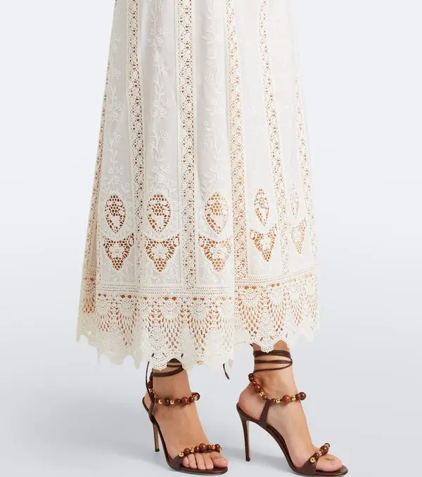 Johanna Ortiz Embroidered Crochet Midi Dress