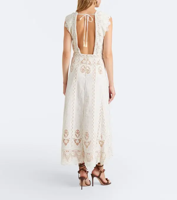 Johanna Ortiz Embroidered Crochet Midi Dress