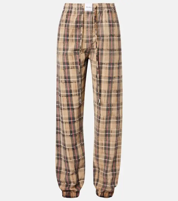 Attico Checked Cotton Flannel Cargo Pants - Beige