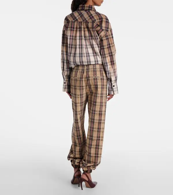 Attico Checked Cotton Flannel Cargo Pants