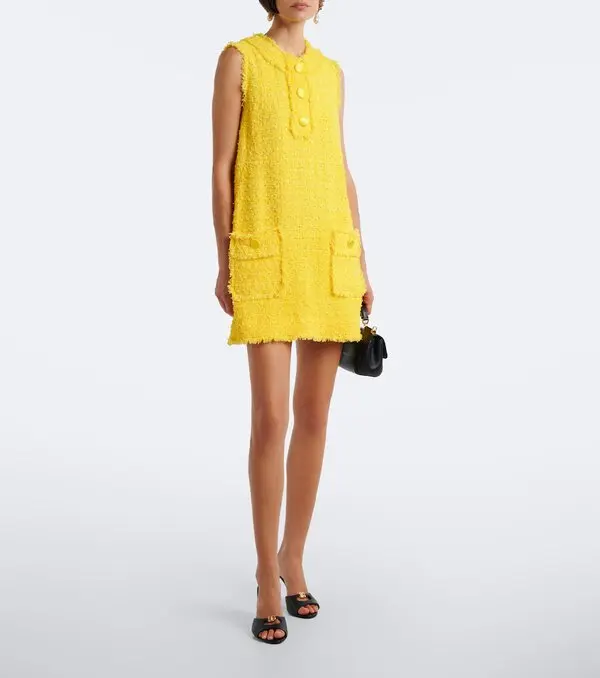 Dolce & Gabbana Cotton-blend Tweed Mini Dress - Yellow