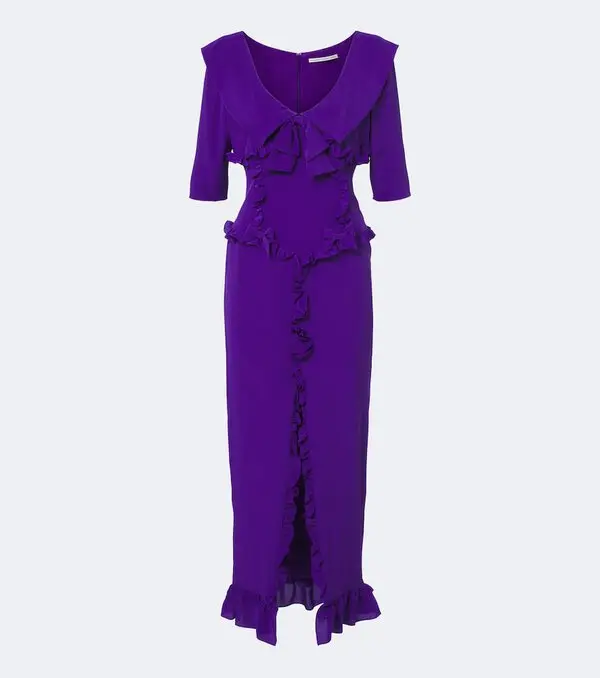 Alessandra Rich Ruffled Silk Crêpe De Chine Midi Dress - Purple