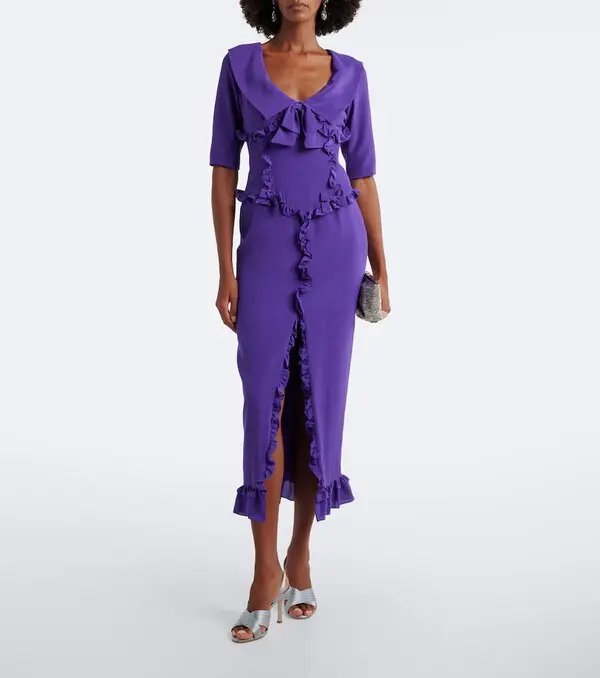 Alessandra Rich Ruffled Silk Crêpe De Chine Midi Dress