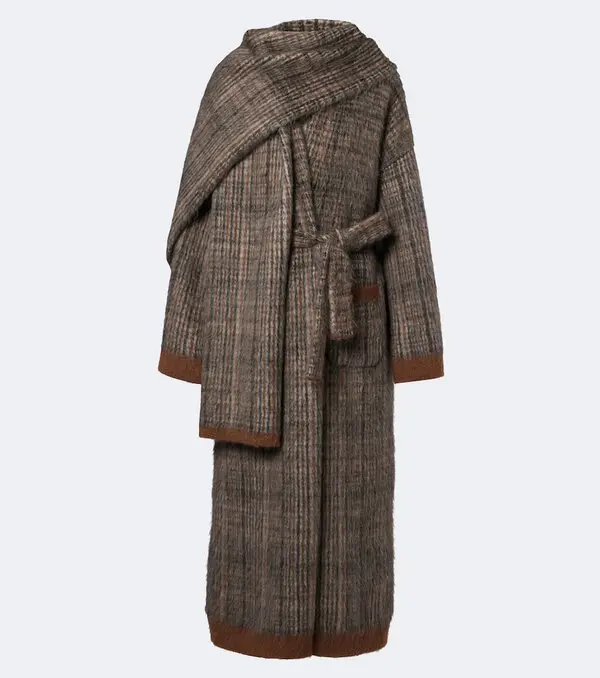 Brunello Cucinelli Checked Wrap Coat - Grey