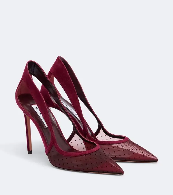 AQUAZZURA Dangerous Liaisons Mesh And Suede Pumps - Burgundy