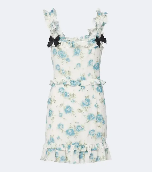 Alessandra Rich Ruffled Floral Silk Crêpe De Chine Minidress - White