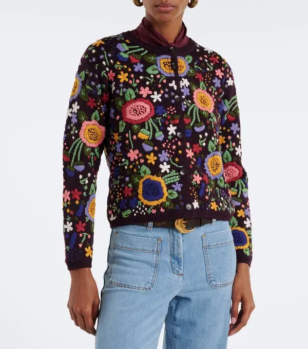 Etro Floral Embroidered Wool Cardigan