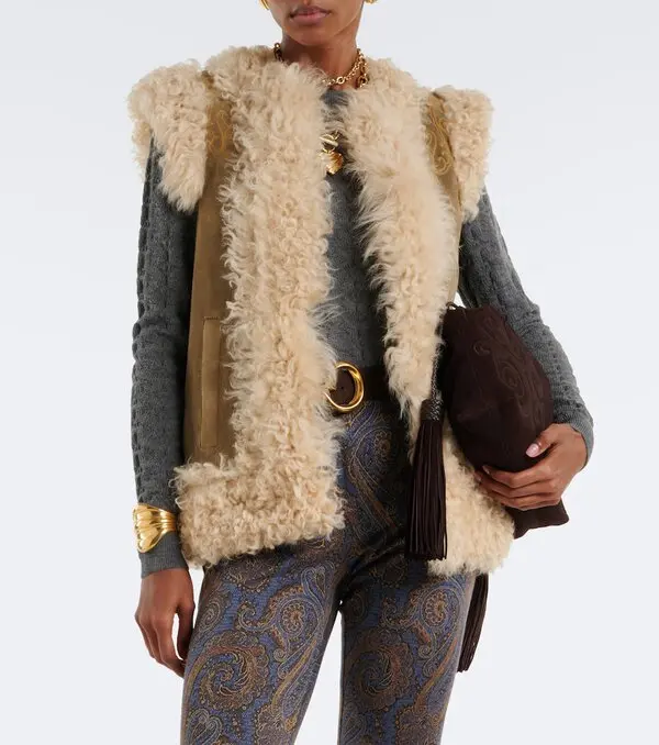 Etro Shearling-lined Embroidered Vest