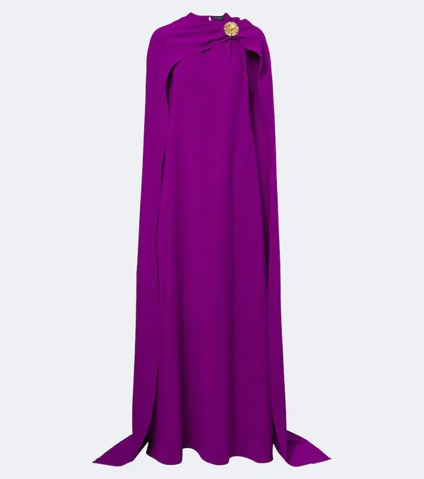 Oscar De La Renta Embellished Cape Effect Silk-blend Georgette Gown - Purple
