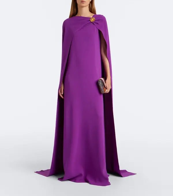 Oscar De La Renta Embellished Cape Effect Silk-blend Georgette Gown