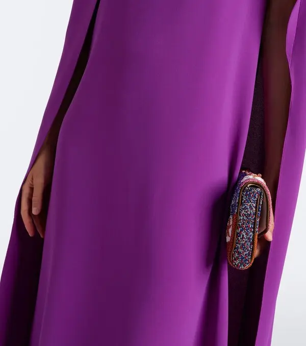 Oscar De La Renta Embellished Cape Effect Silk-blend Georgette Gown