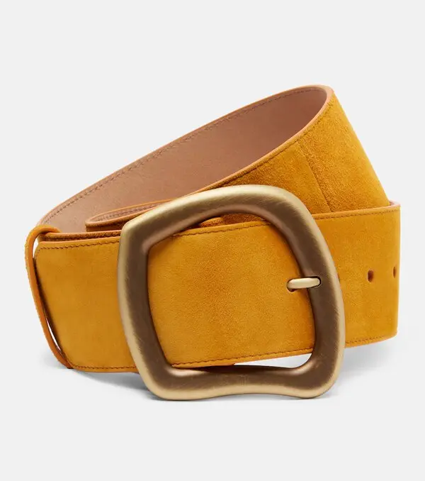 Gabriela Hearst Wide Suede Belt With Antique Gold Buckle - Brown