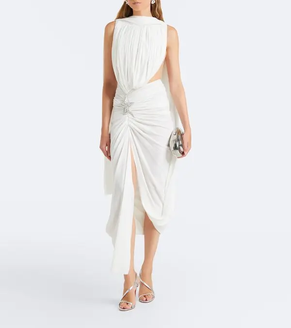 David Koma Asymmetric Draped Embellished Midi Dress