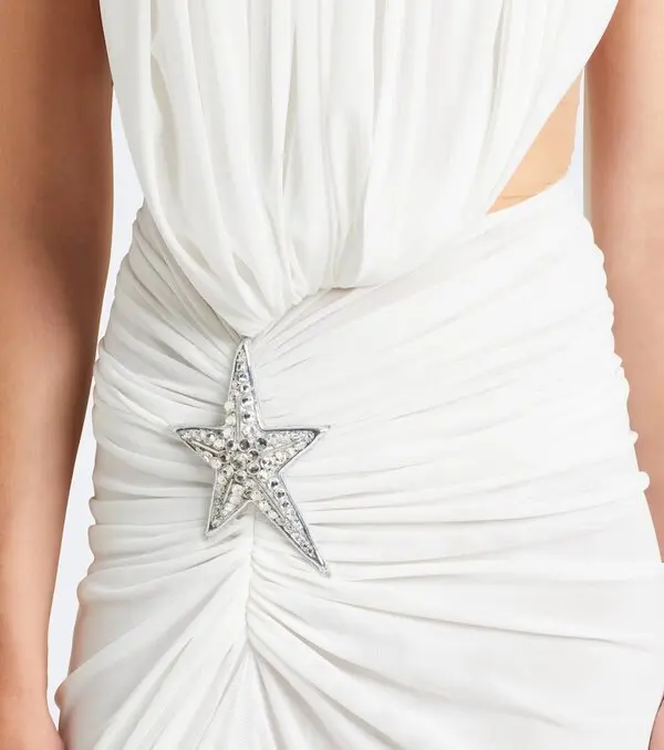 David Koma Asymmetric Draped Embellished Midi Dress