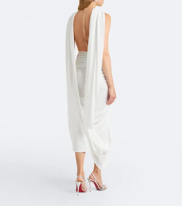 David Koma Asymmetric Draped Embellished Midi Dress