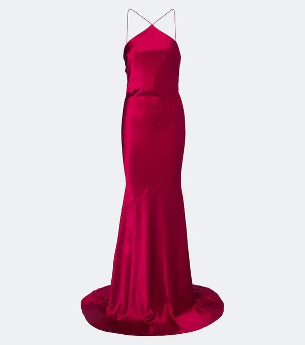 Alex Perry Halterneck Silk Satin Gown - Pink