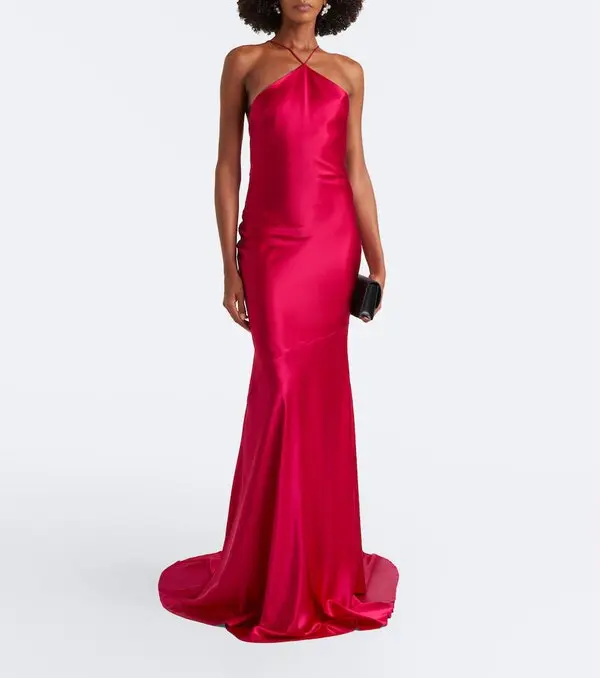 Alex Perry Halterneck Silk Satin Gown