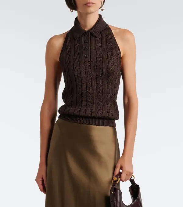 Ralph Lauren Cable-knit Silk Halterneck Top