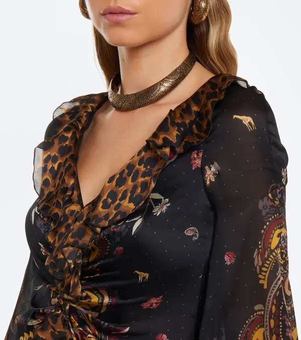 Etro Printed Ruched Silk Maxi Dress