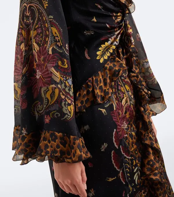 Etro Printed Ruched Silk Maxi Dress