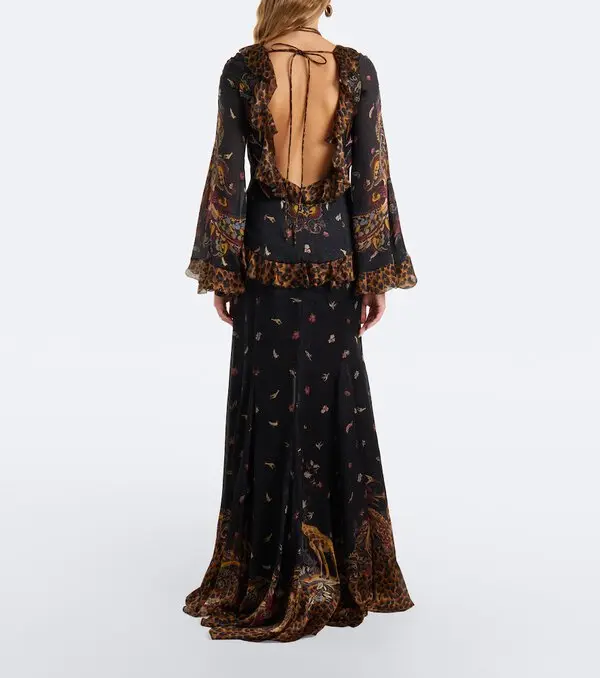 Etro Printed Ruched Silk Maxi Dress