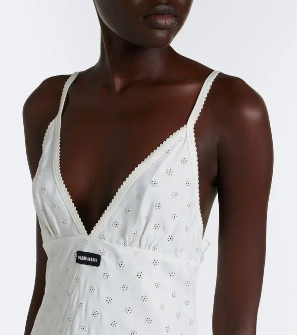 Miu Miu Broderie Anglaise Poplin Midi Dress