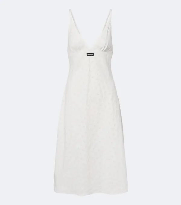 Miu Miu Broderie Anglaise Poplin Midi Dress - White