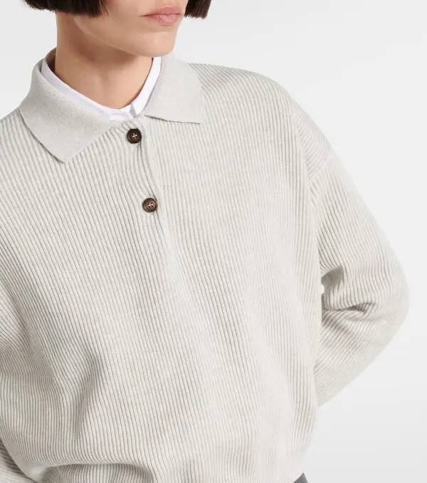 Brunello Cucinelli Ribbed-knit Cotton Polo Sweater