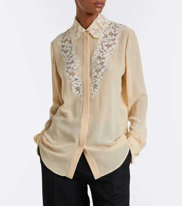 Fendi Lace-trimmed Silk Georgette Shirt