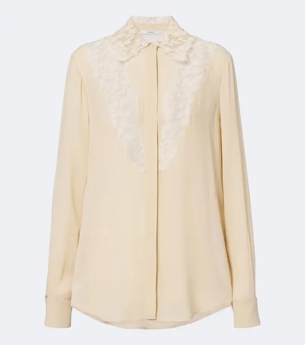 Fendi Lace-trimmed Silk Georgette Shirt - Beige