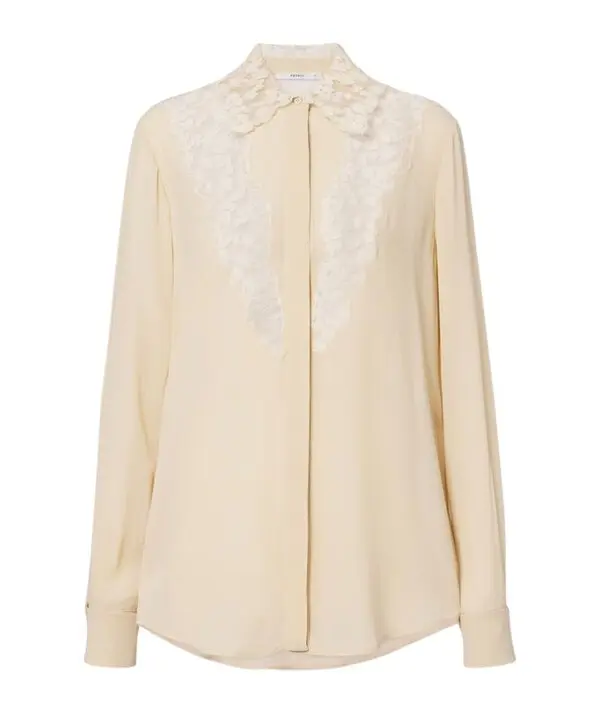 Fendi Lace-trimmed Silk Georgette Shirt - Beige