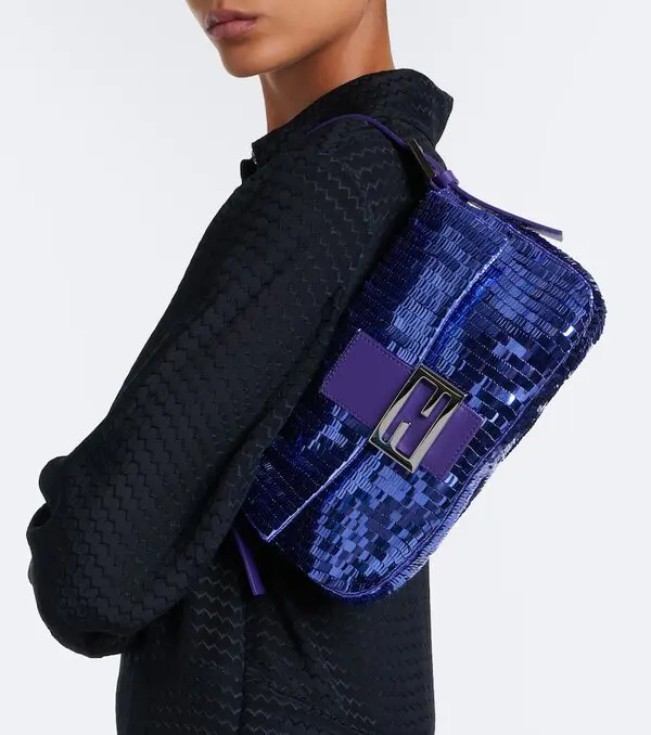 Fendi Baguette Small Sequined Shoulder Bag