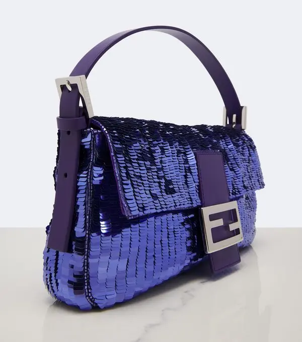 Fendi Baguette Small Sequined Shoulder Bag