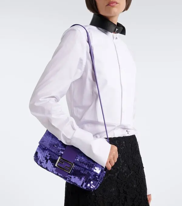 Fendi Baguette Small Sequined Shoulder Bag