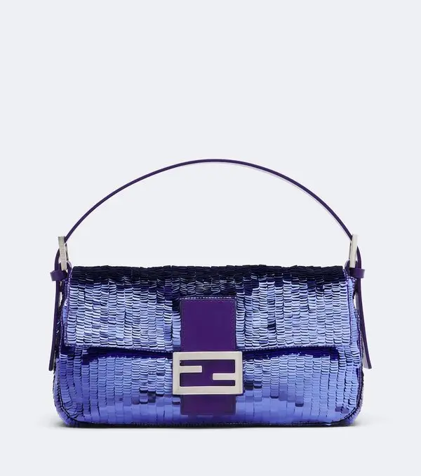 Fendi Baguette Small Sequined Shoulder Bag - Purple