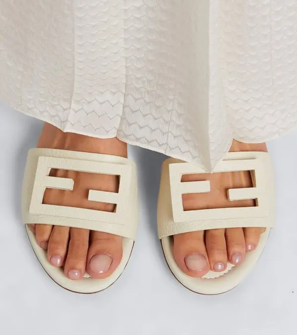 Fendi Ff Leather Slides