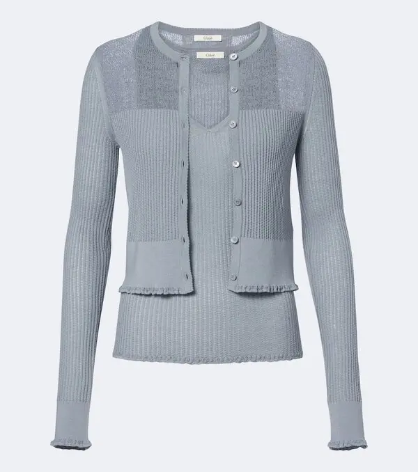 Chloé Knitted Wool Cardigan And Tank Set - Blue