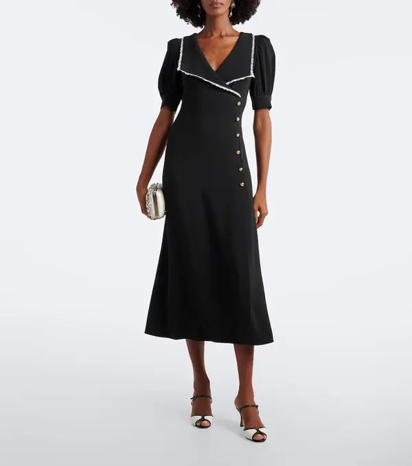 Alessandra Rich Lace-trimmed Cady Midi Dress