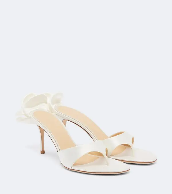 Magda Butrym Satin Floral Appliqué Thong Sandals - White
