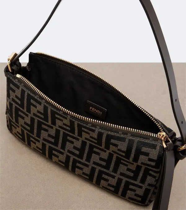 Fendi Ff Jacquard Canvas Shoulder Bag - Black