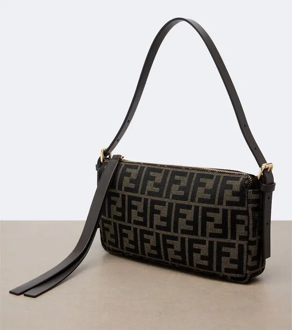 Fendi Ff Jacquard Canvas Shoulder Bag - Black