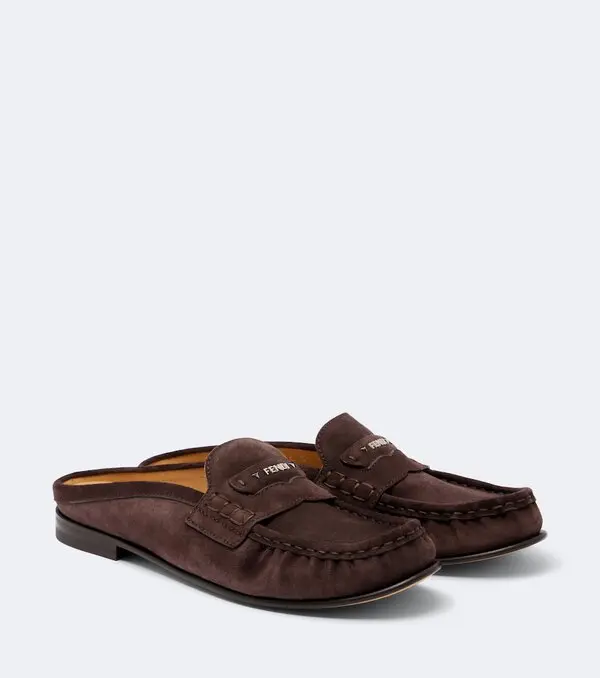 Fendi Scrunch Suede Mules - Brown