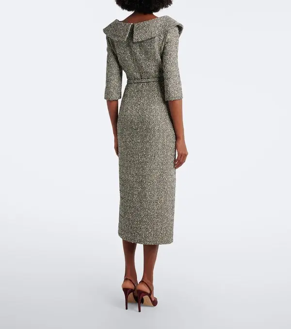 Alessandra Rich Belted Midi Dress In Melange Tweed