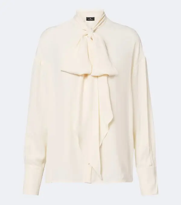 Etro Jacquard Georgette Blouse With Self-tie Collar
