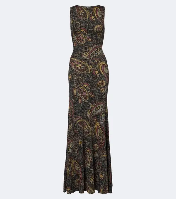 Etro Printed Ribbed-knit Maxi Dress